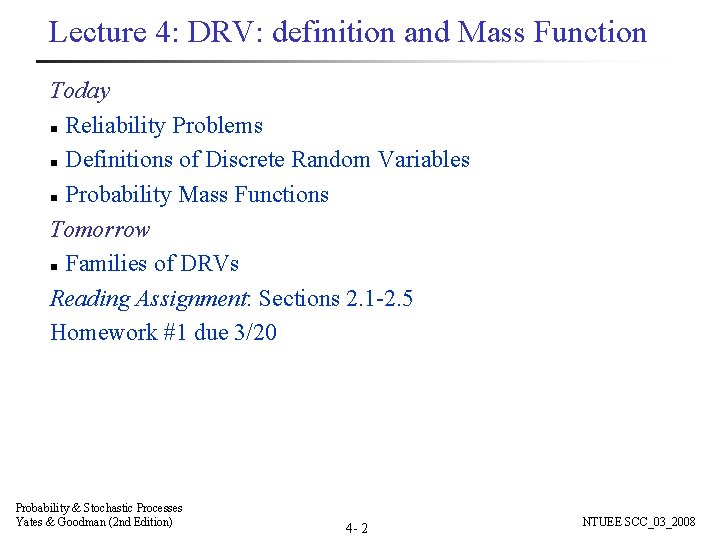 Lecture 4 Discrete Random Variables Definition and Probability