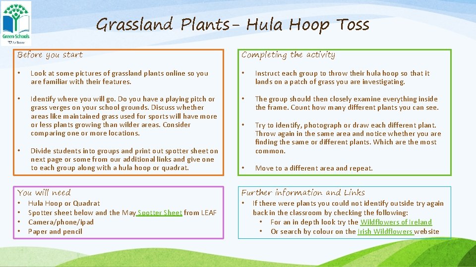 Grassland Plant Bioblitz Activity Sheet Try to find