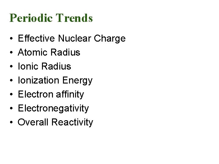 Unit 8 The Periodic Table Trends Notes goals