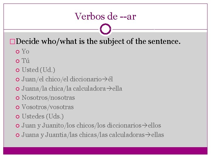 LOS VERBOS AR EN EL PRESENTE Los infinitivos