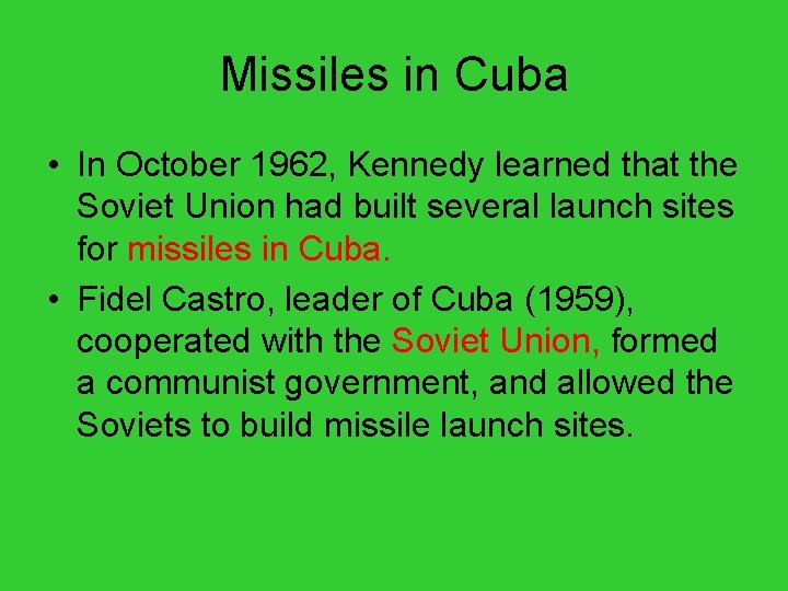 The Cuban Missile Crisis Setting the Stage Understanding
