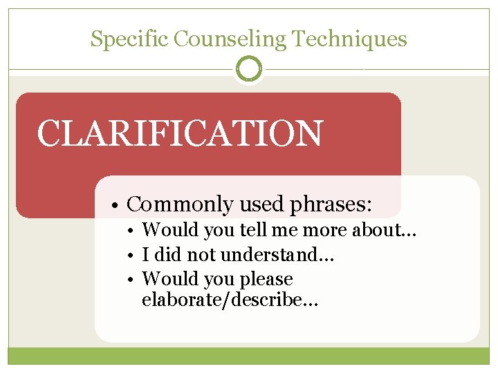 Basics of Counseling Counseling Skills and Techniques OUTLINE