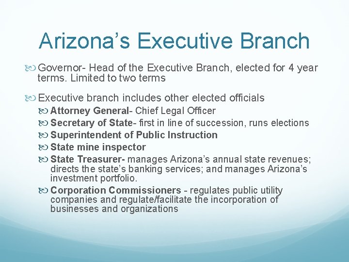Arizona Government Learning Objectives Understand the structure of