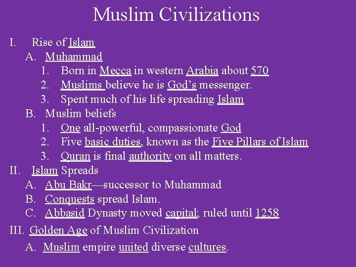 Review Unit A Global View Regional Civilizations Muslim