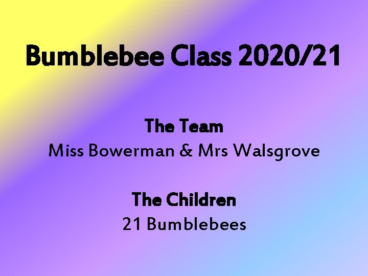 Welcome to Bumblebee Class Year 1 Bumblebee Class