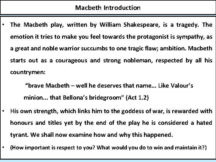 Character Notes 1 Macbeth Date Objectives Take notes