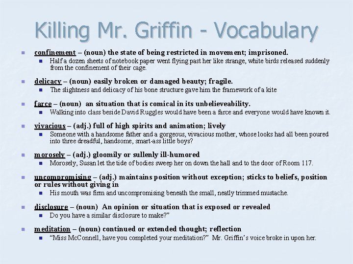 Killing Mr Griffin by Lois Duncan Vocabulary Killing