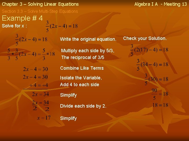 Chapter 3 Solving Linear Equations Algebra I A
