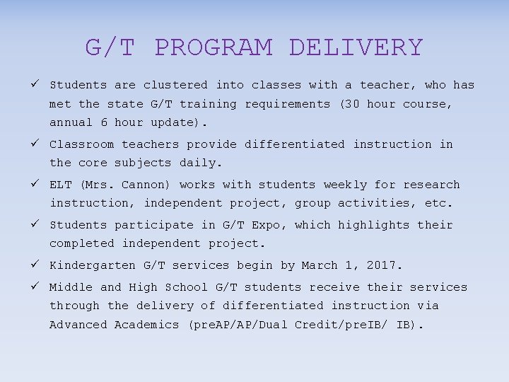2016 2017 Gifted Talented GT Parent Meeting December
