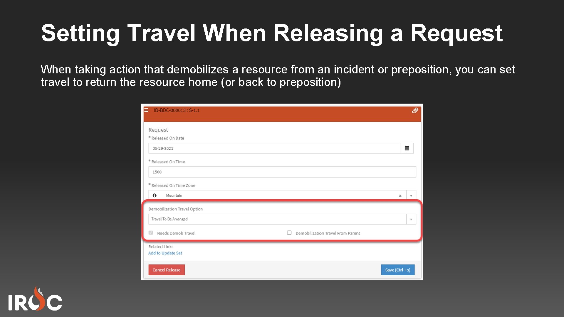 Setting Travel Basic IROC Training Slide Presentation Course