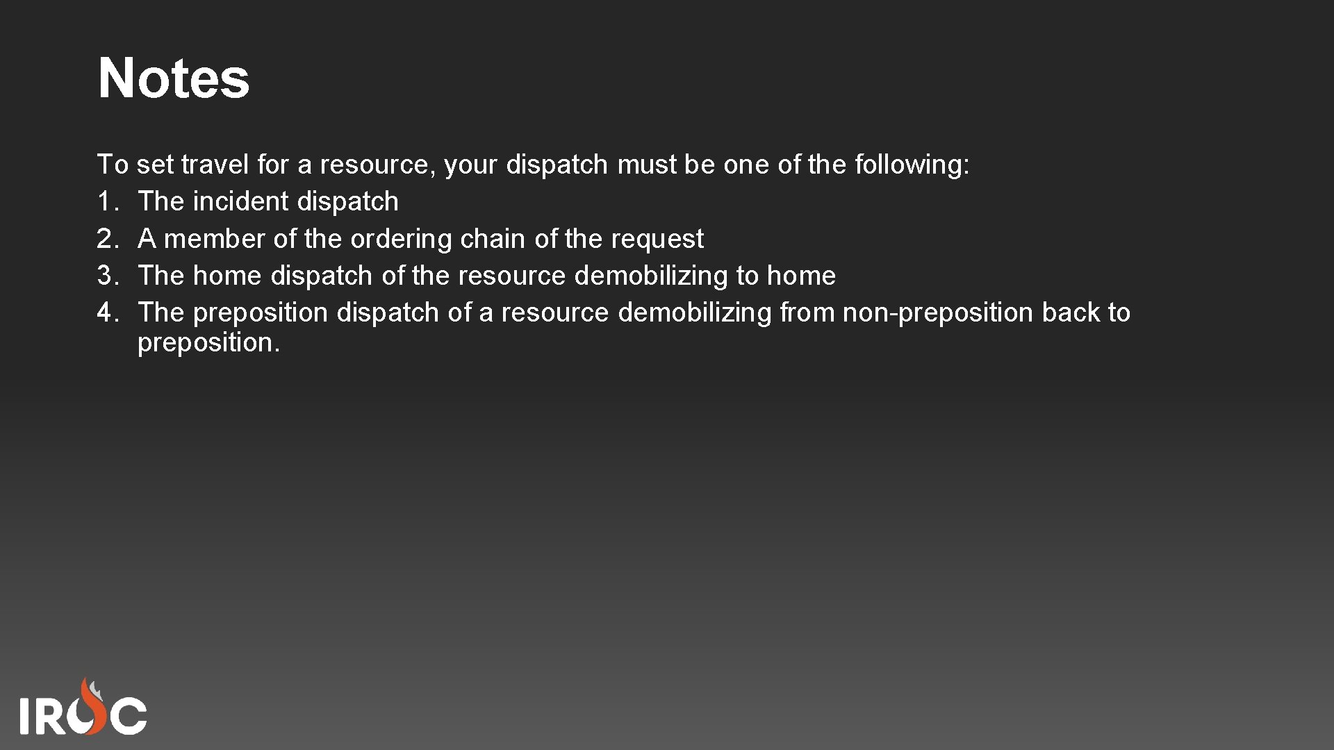 Setting Travel Basic IROC Training Slide Presentation Course