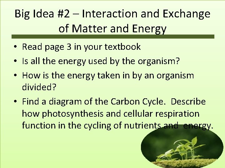 Introduction to Biology Big Ideas in Biology Big