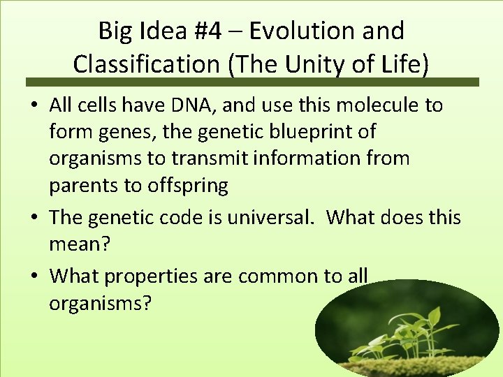 Introduction to Biology Big Ideas in Biology Big