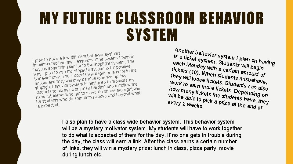 MODULE 6 SHANNON PALOMBA CLASSROOM BEHAVIOR MANAGEMENT SYSTEM