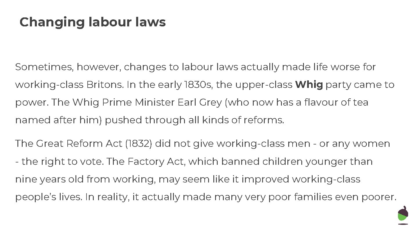 History Lesson 2 of 4 Changing labour laws