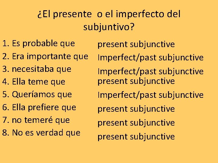 El Subjuntivo Indicativo o subjuntivo 1 es verdad