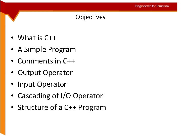 Engineered for Tomorrow Subject Name Object Oriented Programming