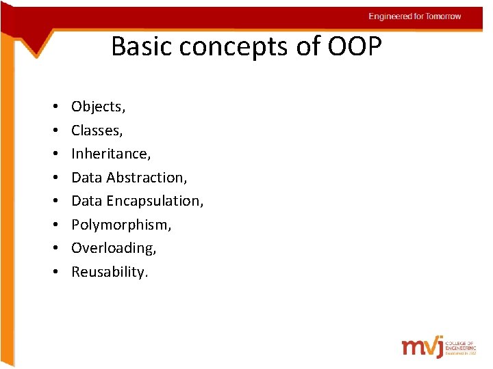 Engineered for Tomorrow Subject Name Object Oriented Programming