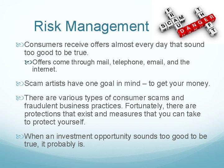 Financial Literacy Part 2 Risk Management Bellwork What