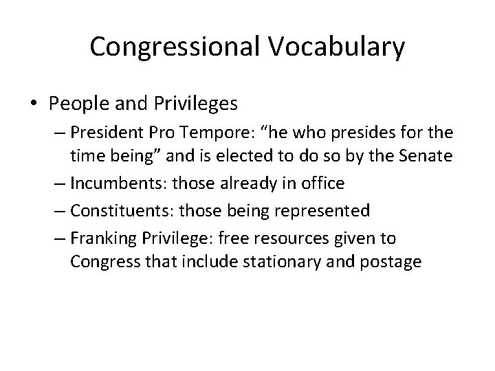Unit 5 The Legislature 1 5 Congressional Vocabulary