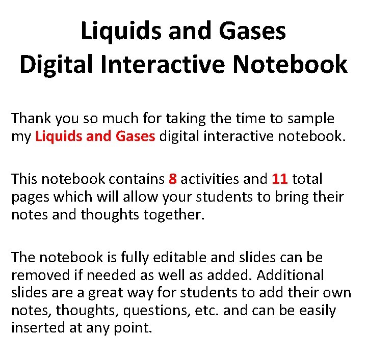 Liquids and Gases Digital Interactive Notebook Activity 1