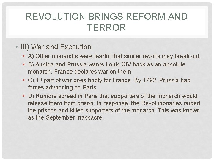 REVOLUTION BRINGS REFORM AND TERROR A MR AYALA