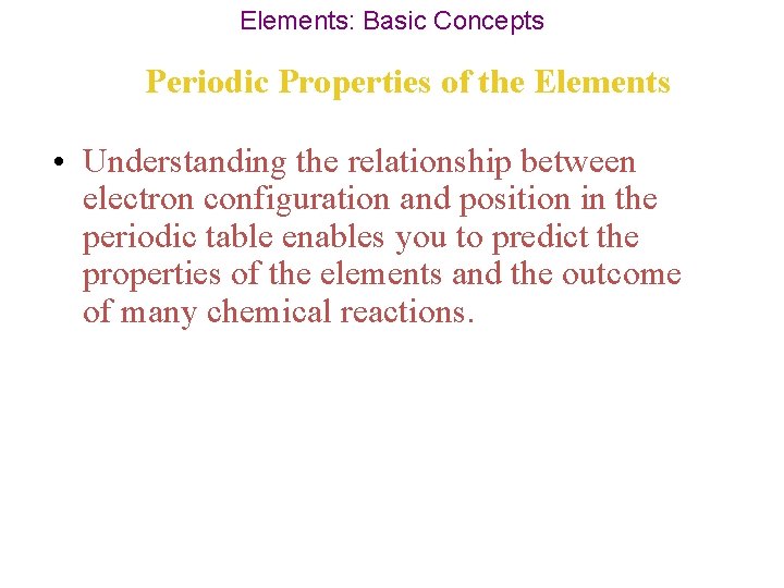 Table of Contents Chapter 7 Elements Basic Concepts