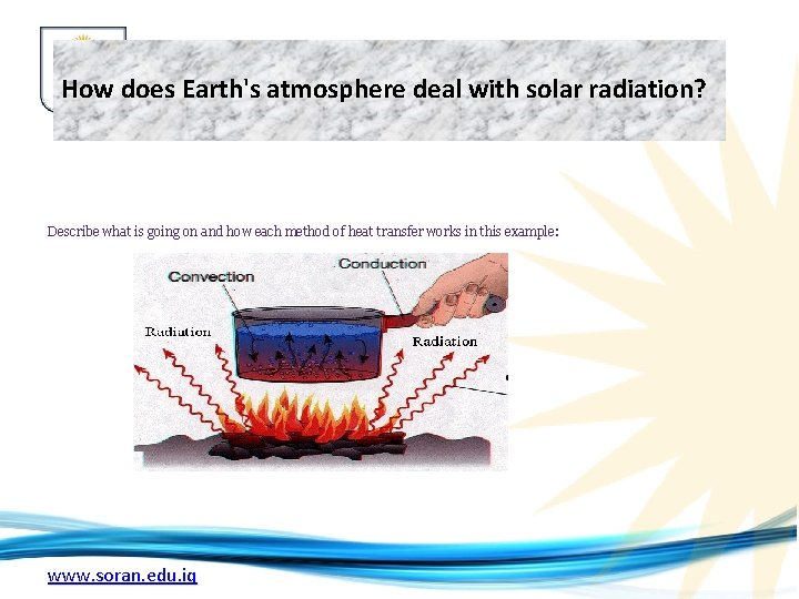 Heat can be transferred by Conduction Convection Advection