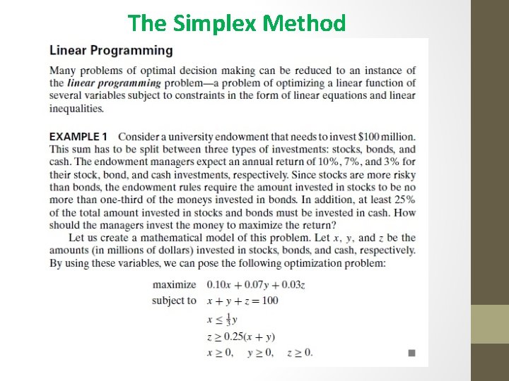 The Simplex Method The MaximumFlow Problem Maximum Matching