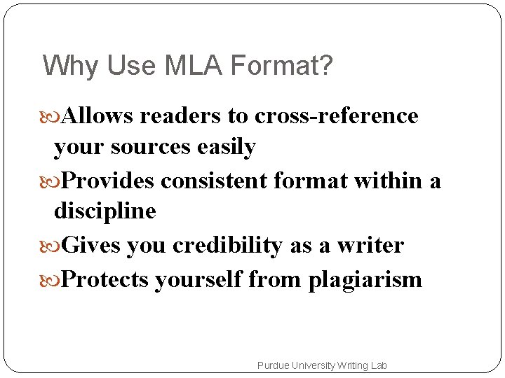 Crossreferencing Using MLA Format Purdue University Writing Lab