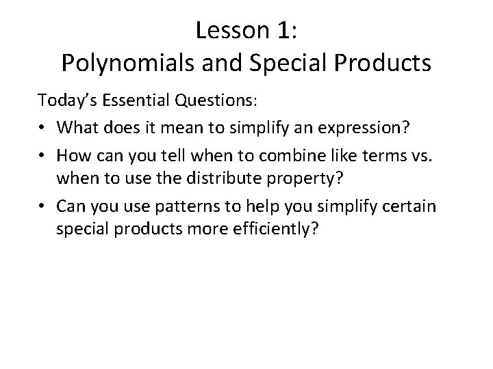 Unit 1 Algebra Skills Review Lesson 1 Polynomials