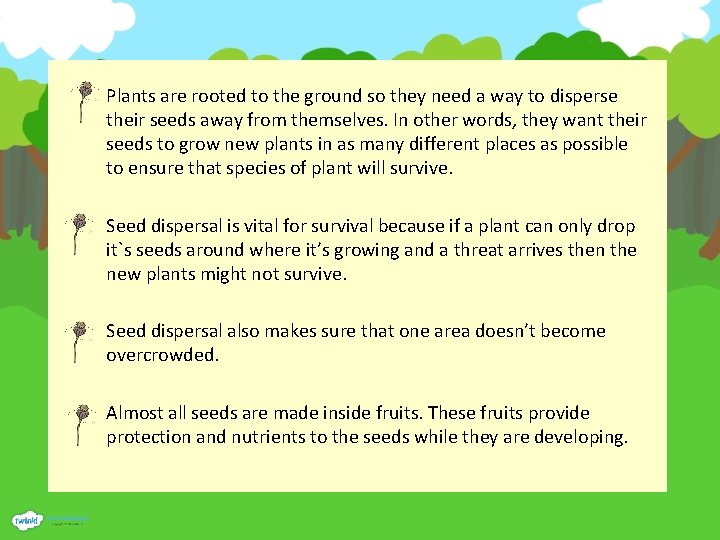 Seed Dispersal A task setting Powerpoint Pack about