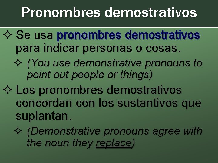 Unidad 2 Los adjetivos y pronombres demostrativos Demonstrative