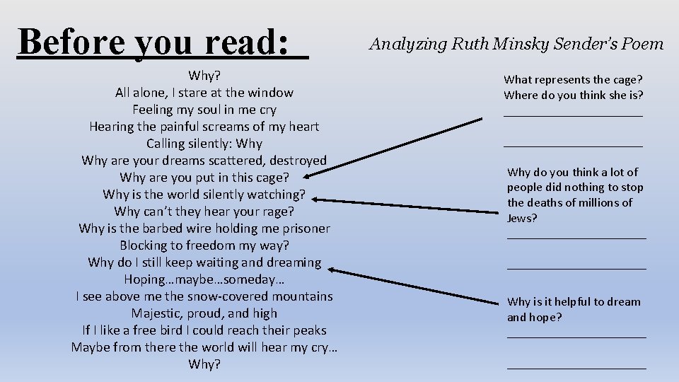 The Cage by Ruth Minsky Sender Class Reading