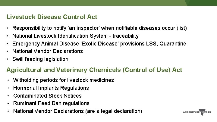 Biosecurity Legislation and Planning Will Hume District Veterinary