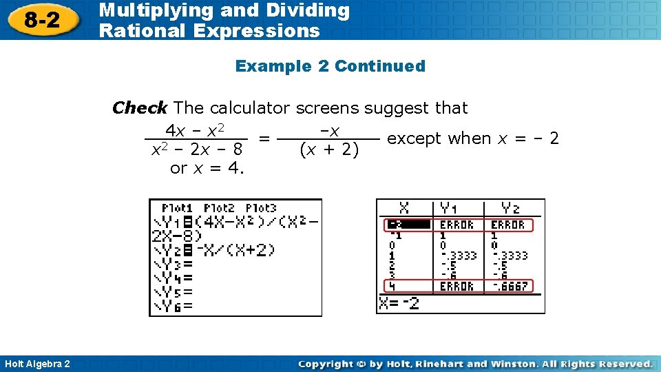 8 2 Holt Algebra 2 Multiplying and Dividing