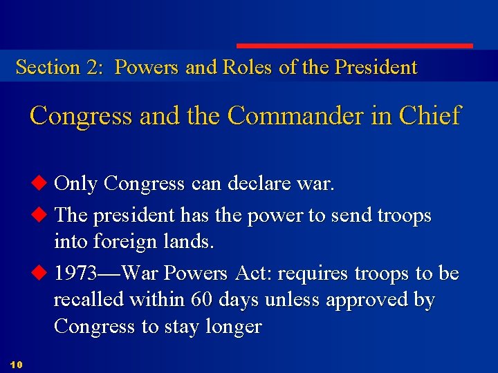 Chapter 6 The Executive Branch Section 1 Section