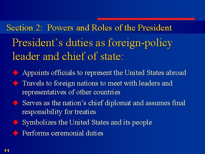 Chapter 6 The Executive Branch Section 1 Section