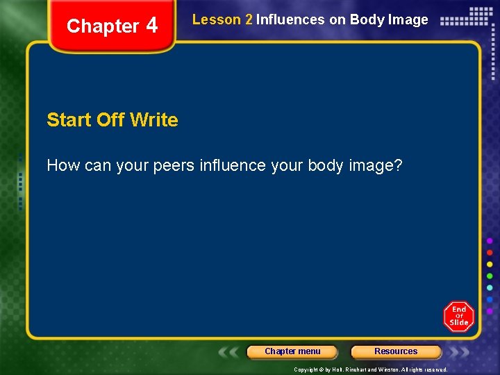 Chapter 4 Lesson 2 Influences on Body Image