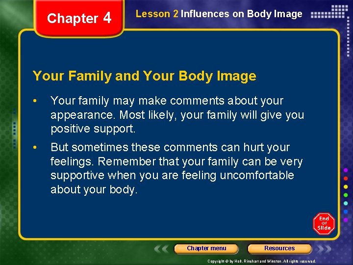 Chapter 4 Lesson 2 Influences on Body Image