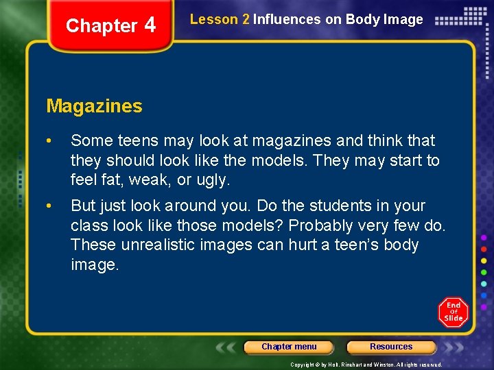 Chapter 4 Lesson 2 Influences on Body Image