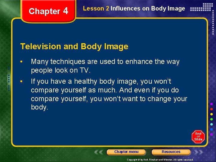 Chapter 4 Lesson 2 Influences on Body Image