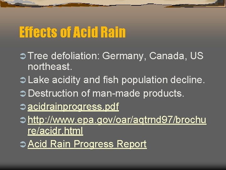 Global Pollution Changing the balance Outline Acid Rain