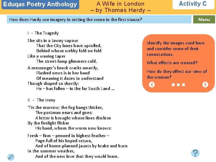 Eduqas Poetry Anthology A Wife in London by