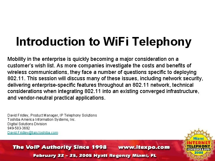 Introduction to Wi Fi Telephony Mobility in the