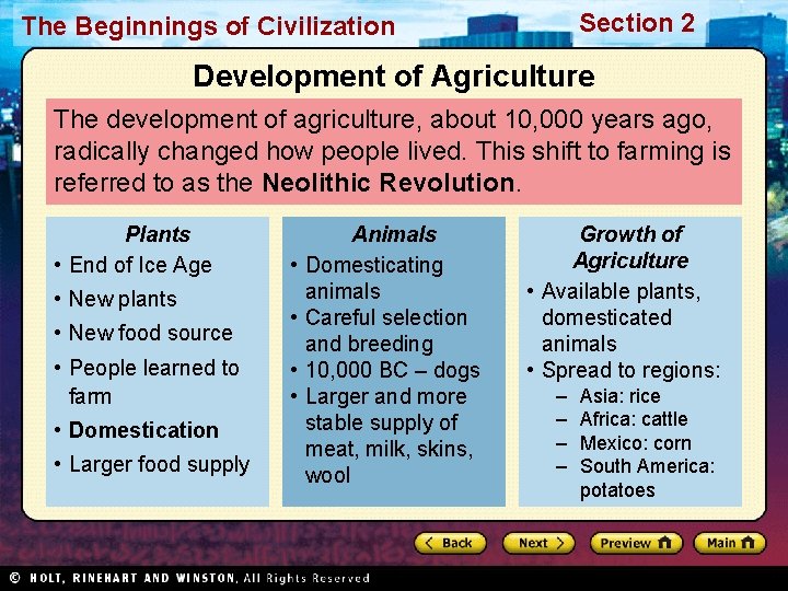 The Beginnings of Civilization Section 2 The Beginning