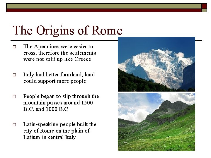 Romes Beginnings Chapter 8 Section 2 The Origins
