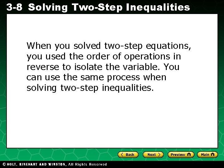 3 8 Solving TwoStep Inequalities Evaluating Algebraic Expressions