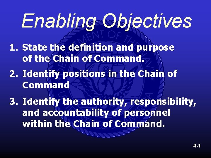 Enabling Objectives 1 State the definition and purpose