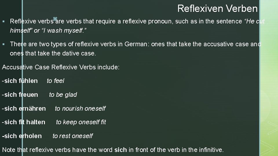 z Reflexive Verbs Reflexiven Verben Reflexive verbszare verbs